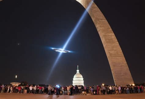 UFO Illuminates Gateway Arch At Night Stable Diffusion Online