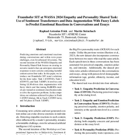 Fraunhofer SIT At WASSA 2024 Empathy And Personality Shared Task Use Of Sentiment Transformers