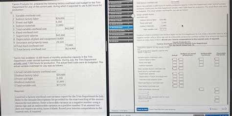 Solved Construct A Factory Overhead Cost Variance Report For