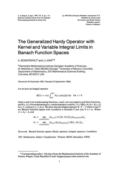 Pdf The Generalized Hardy Operator With Kernel And Variable Limits In Banach Function Spaces