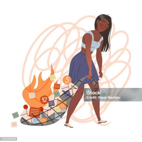 많은 의무와 작업 작업 소진 비효율적인 멀티 태스킹 벡터 일러스트를 가진 지친 소녀 개념에 대한 스톡 벡터 아트 및 기타 이미지 개념 고름 과도 Istock