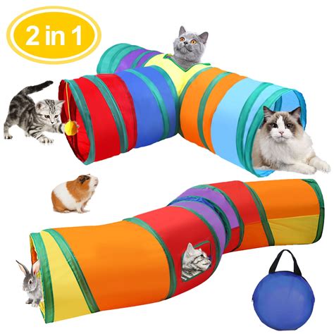 Goaxuzt 2 Pcs Collapsible Cat Tunnel Toy Set For Indoor Cats Kittens