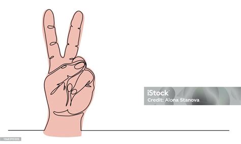 평화 승리 두 손가락으로 V 손 제스처 평화 표지판의 연속 라인 아트 드로잉 벡터 일러스트레이션 브이에 대한 스톡 벡터 아트 및 기타 이미지 Istock