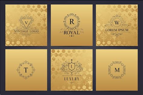 고급 로고 문자가 있는 황금 카드 벡터 세트 프리미엄 벡터