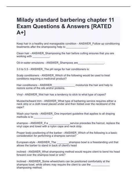 milady standard barbering chapter 11 exam questions and answers [rated a