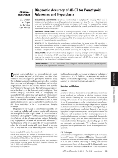 Diagnostic Accuracy Of 4d Ct For Parathyroid Adenomas And Hyperplasia Pdf Sensitivity And