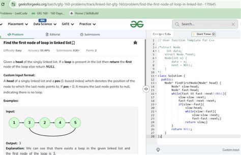 🔁 Day 72 Of Gfg160 Finding The First Node Of A Loop In A Linked List