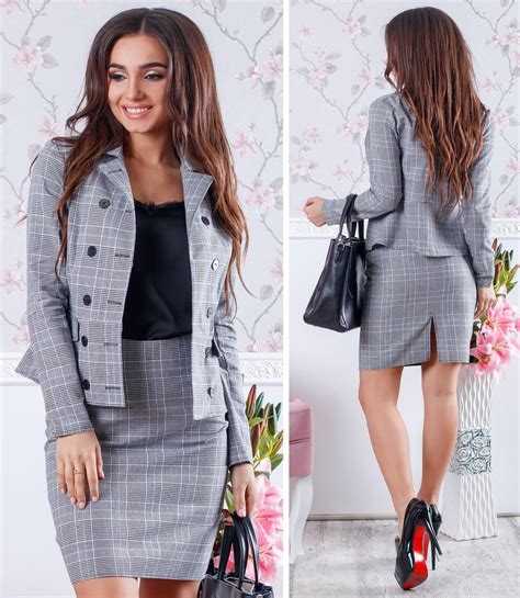 Юбка с пиджаком в клетку 92 фото
