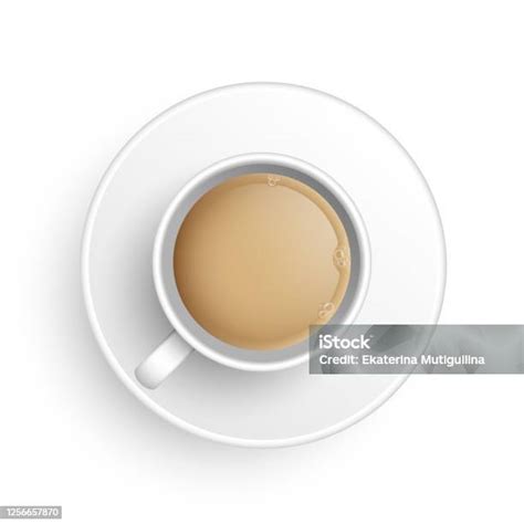 우유와 함께 신선한 향기로운 신선한 인도 마살라 홍차의 현실적인 3d 컵 흰색 배경에 고립 된 접시 상단 보기와 찻잔 웹 디자인 메뉴 앱용 벡터 일러스트레이션 3차원 형태에