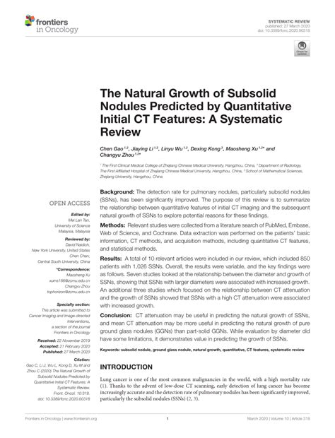 Pdf The Natural Growth Of Subsolid Nodules Predicted By Quantitative Initial Ct Features A