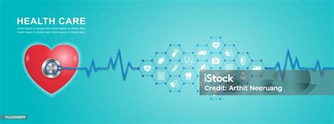 청진기 의학 의료 건강 십자가 전단지 포스터 웹 배너 및 카드 벡터 일러스트 레이 션을위한 건강 관리 장식의 심장 및 심장 박동 플랫 아이콘 간호사에 대한 스톡 벡터 아트