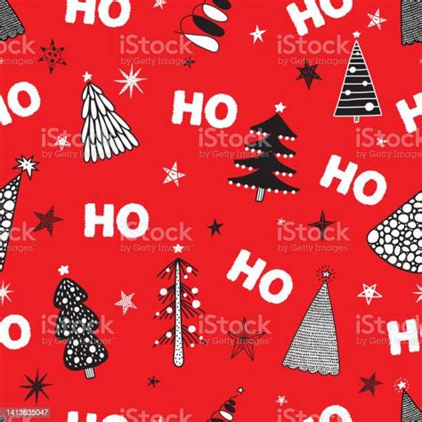 크리스마스 트리와 함께 호호호 레드 이음새가 없는 무늬 크리스마스에 대한 스톡 벡터 아트 및 기타 이미지 크리스마스 패턴 공휴일 Istock