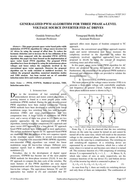 Pdf Generalized Pwm Algorithm For Three Phase N Level Voltage Source