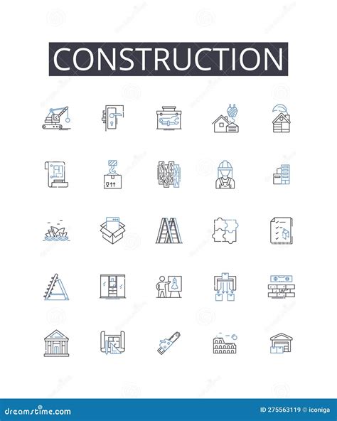 Construction Line Icons Collection Building Fabrication