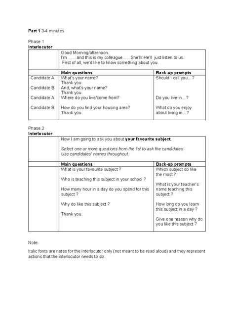 Part 1 Essay Part 1 3 4 Minutes Phase 1 Interlocutor Good Morning
