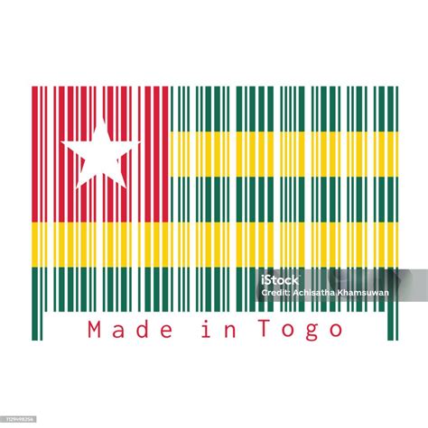 바코드 Togolese 플래그 노랑 녹색 교류의 5 개의 동등한 수평 밴드의 색 설정 빨간 구획 함께 화이트 스타 베어링 가격에 대한 스톡 벡터 아트 및 기타 이미지