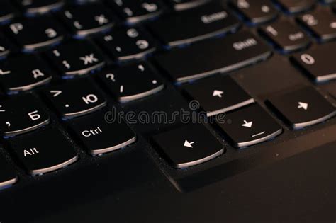 Black Laptop Keyboard Narrow Focus Buttons Plastic Device Perspective