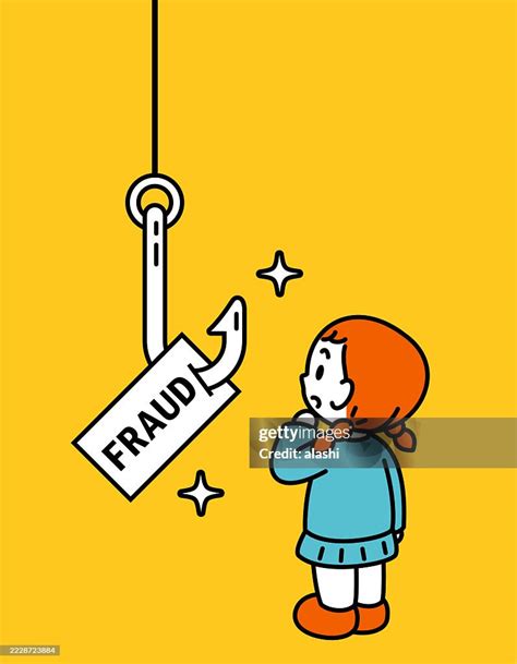 Phishing Or Online Fraud Concept A Cute Girl Looks At A Fraud Fishhook