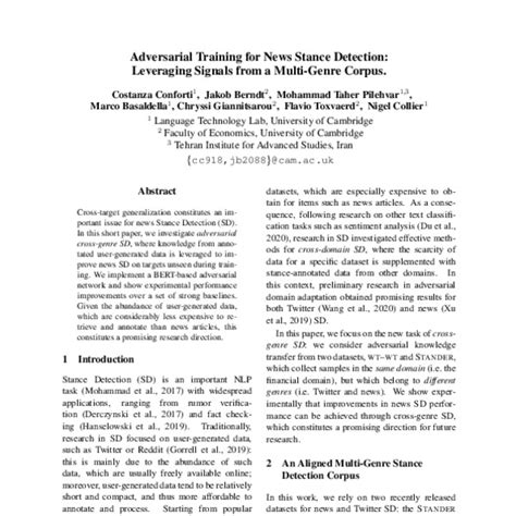 Adversarial Training For News Stance Detection Leveraging Signals From A Multi Genre Corpus