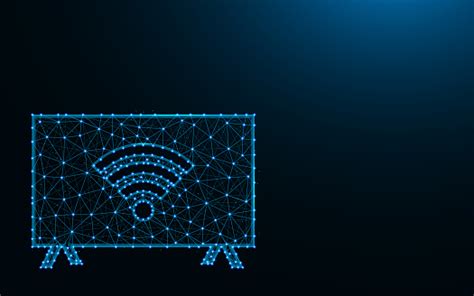 진한 파란색 배경에 포인트와 선으로 만든 Wifi Tv 플라즈마 텔레비전 와이어 프레임 메쉬 다각형 벡터 일러스트 0명에 대한