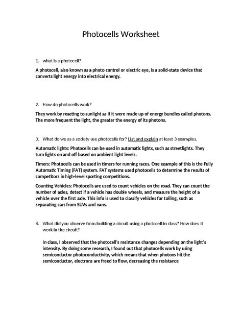 Photocell Arduino Photocells Worksheet 1 What Is A Photocell A