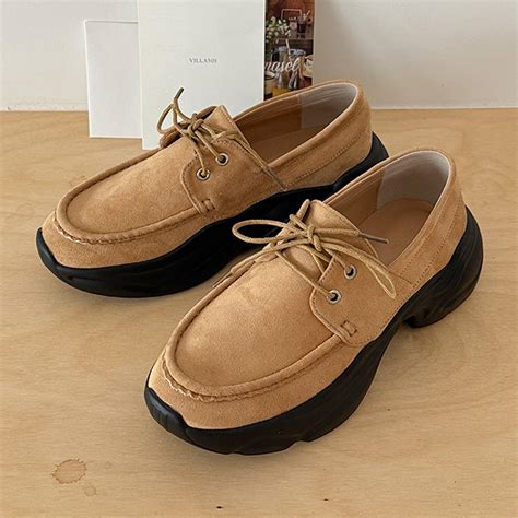 다미님 굽6cm225~250 통굽 로퍼 키높이 가보시 플랫폼 스웨이드 가죽 운동화 어글리슈즈 스트링 끈 스트랩 리본 빅사이즈 정장 면접 교복 대학생 하객룩 결혼식 귀여운