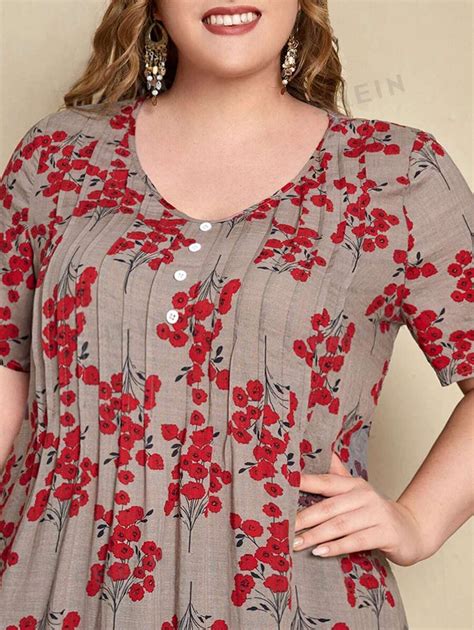 Shein Curve Plus Size Ditsy Floral Long Summer Dress With Sleeves Half