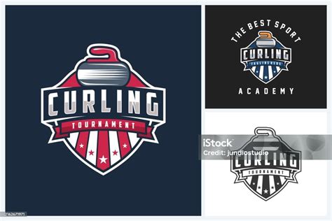 컬링 스포츠 배지 아이콘 벡터 일러스트 레이 션 컬링 아이콘 템플릿 엠블럼 스타일 컬링 게임 엠블럼 벡터 일러스트 레이 션