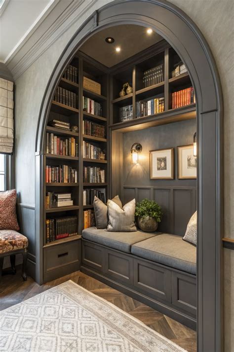 Compact Library With Arched Design 🌙📚 Home Library Rooms Home