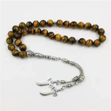 자연 호랑이 눈 Tasbih 금속 칼 술 이슬람 묵주 이슬람 기도 구슬 33 66 99 구슬 특별한 돌 팔찌끈 팔찌 Aliexpress