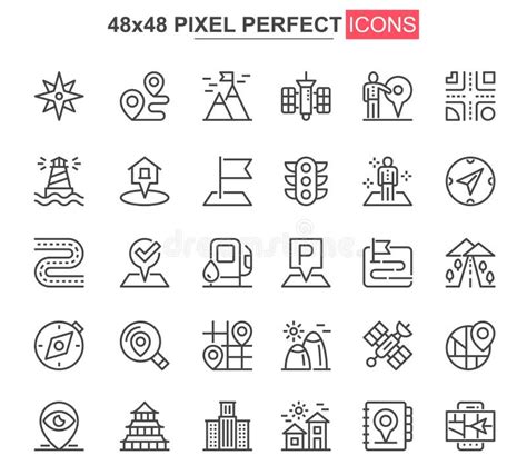 Navigation Thin Line Icons Set Stock Vector Illustration Of Lined Grid 199433166