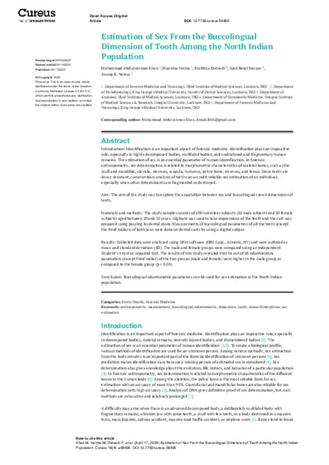 Pdf Estimation Of Sex From The Buccolingual Dimension Of Tooth Among