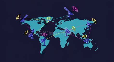 Global Satellite Network Connecting Continents Stock Illustration