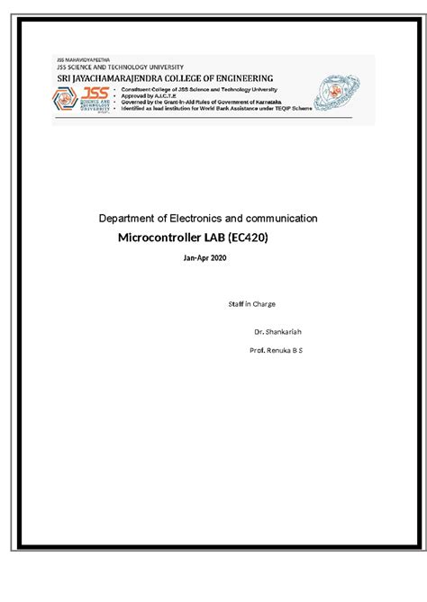 Microcontroller Lab Manual Department Of Electronics And Communication Microcontroller Lab