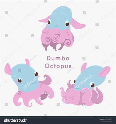 Cute Dumbo Octopuses Character Grimpoteuthis Happy Stock Vector