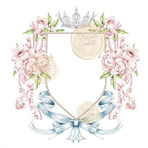 Watercolor Digital Crest Clipart Ribbon Bow Flowers Sublimation