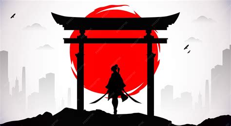Premium Vector Lady Samurai With Red Moon Wallpaper Urban Samurai