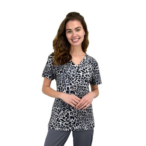 Green Town Scrubs For Women V Neck Scrub Top Print Tops 3 Pockets
