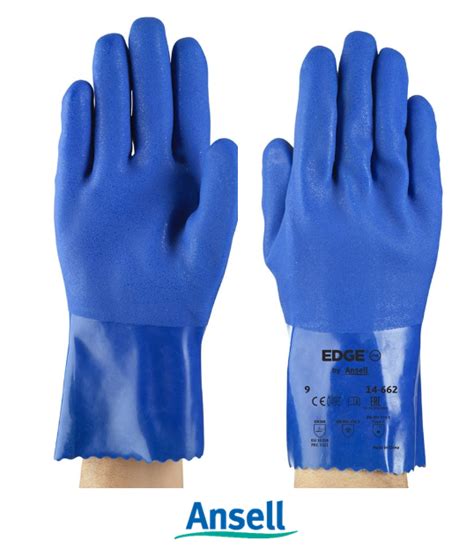 Luva De Pvc Edge 14 662 Ca26043 Ansell 26cm Proteção Química Azul Ca