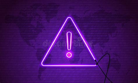 Attention Danger Hacking Neon Symbol On Map Purple Background Security Protection Malware Hack