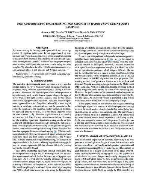 Pdf Non Uniform Spectrum Sensing For Cognitive Radio Using Sub Nyquist Sampling