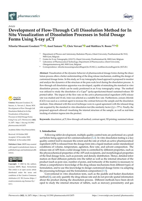 Pdf Development Of Flow Through Cell Dissolution Method For In Situ Visualization Of