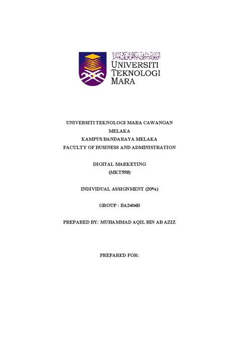 Individual Assignment Mkt558 Universiti Teknologi Mara Cawangan