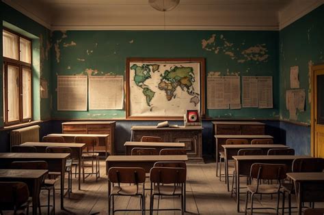 Premium Ai Image Empty Elementary School Classroom Evoking Nostalgia