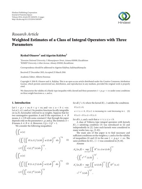 Pdf Weighted Estimates Of A Class Of Integral Operators With Three Parameters