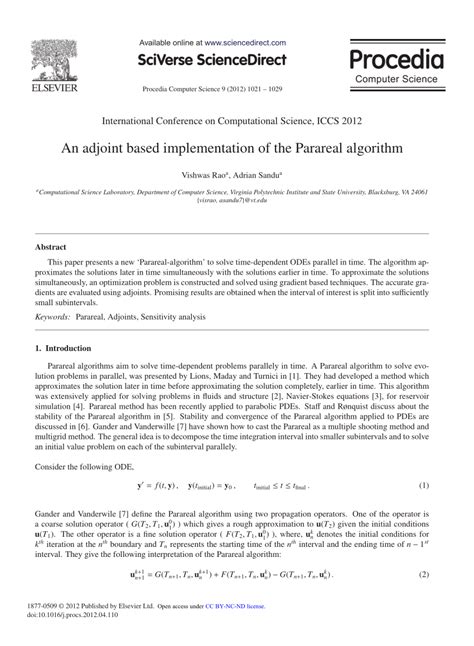 Pdf An Adjoint Based Implementation Of The Parareal Algorithm
