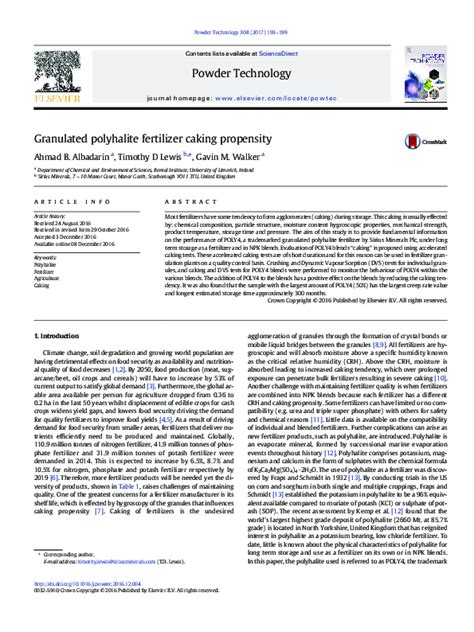 Pdf Granulated Polyhalite Fertilizer Caking Propensity