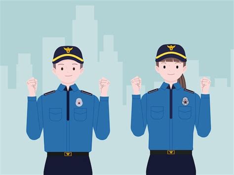 경찰 부부의 일러스트레이션 프리미엄 벡터