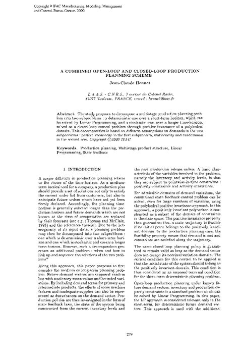Pdf A Combined Open Loop And Closed Loop Production Planning Scheme
