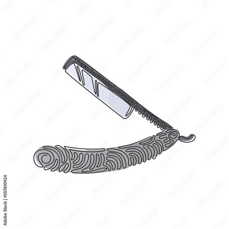 Single Continuous Line Drawing Shaving Razor Realistic Illustration Of Straight Razor With
